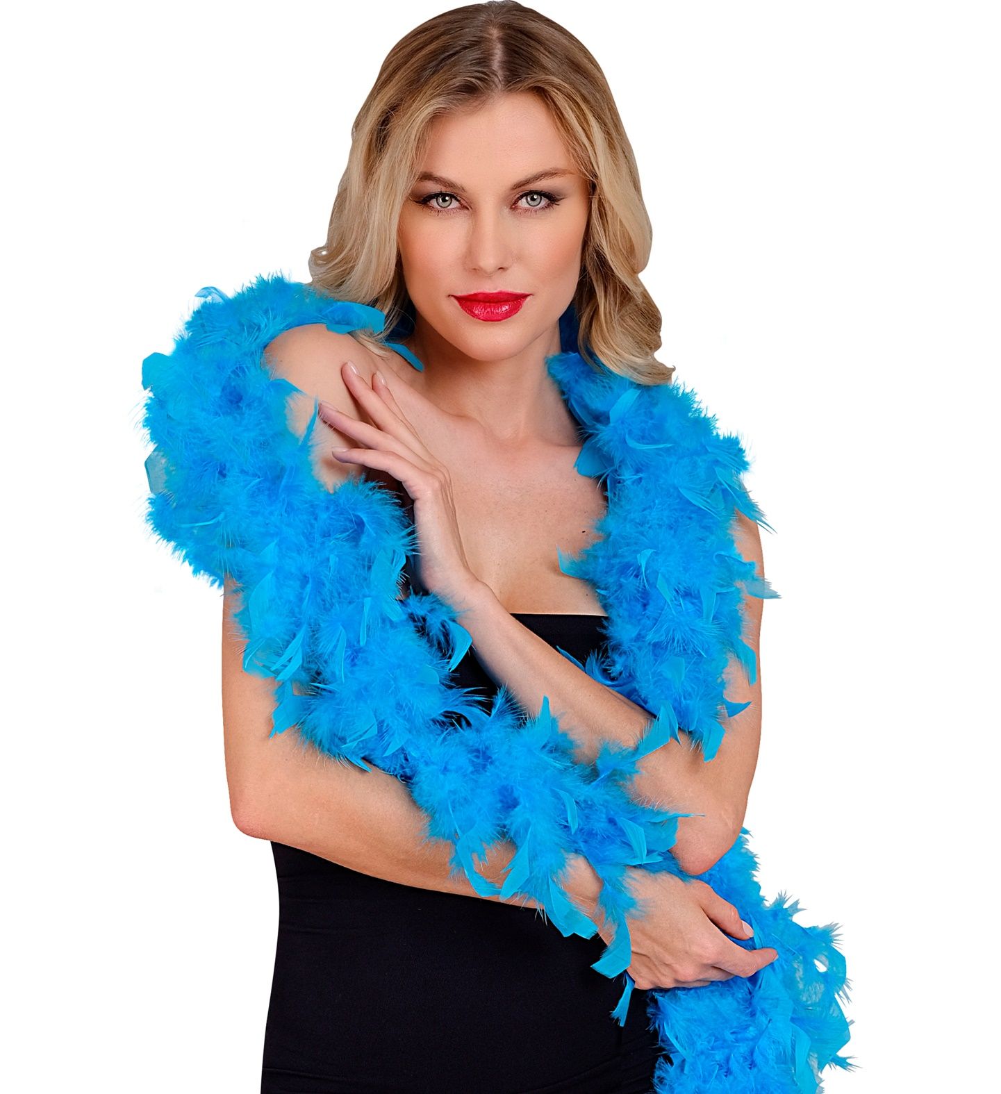 Azuur blauwe luxe veren boa 180cm