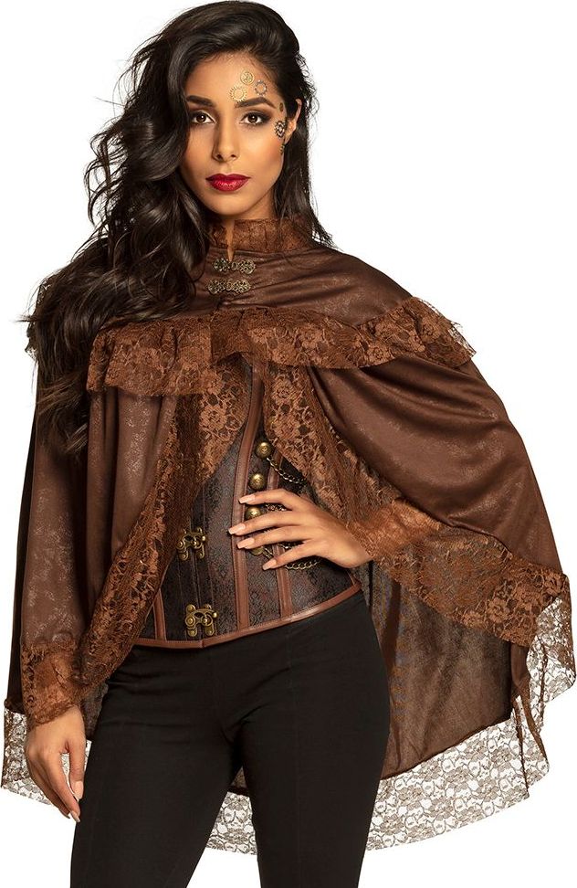 Bruine steampunk cape met kant