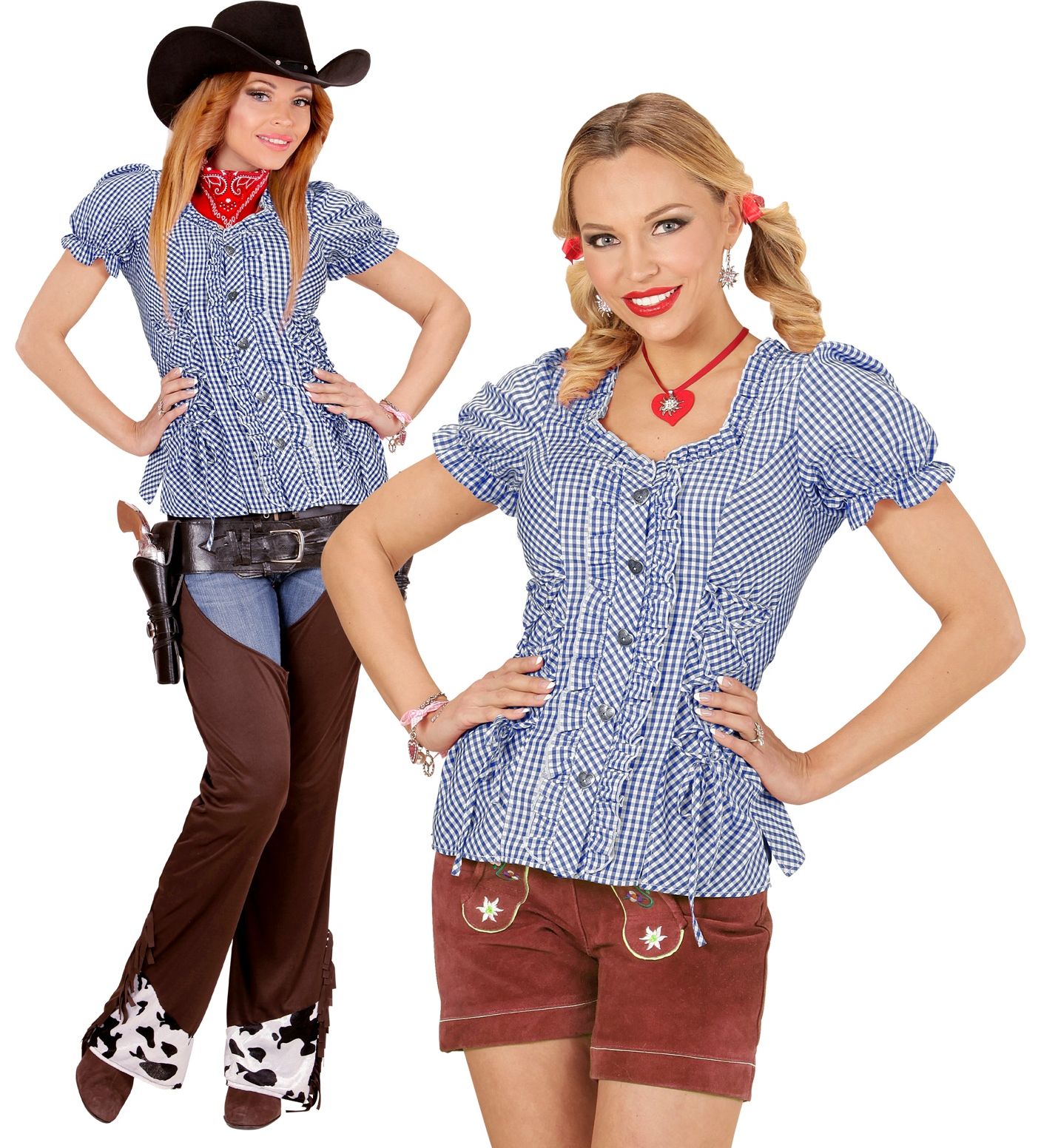 Heidi Blauw Geblokte Blouse Dames