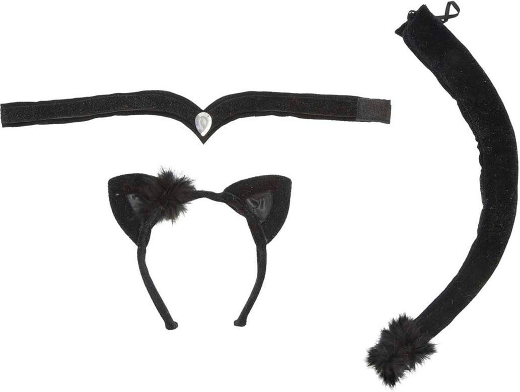 Katten oren, choker en staart | Carnavalskleding.nl