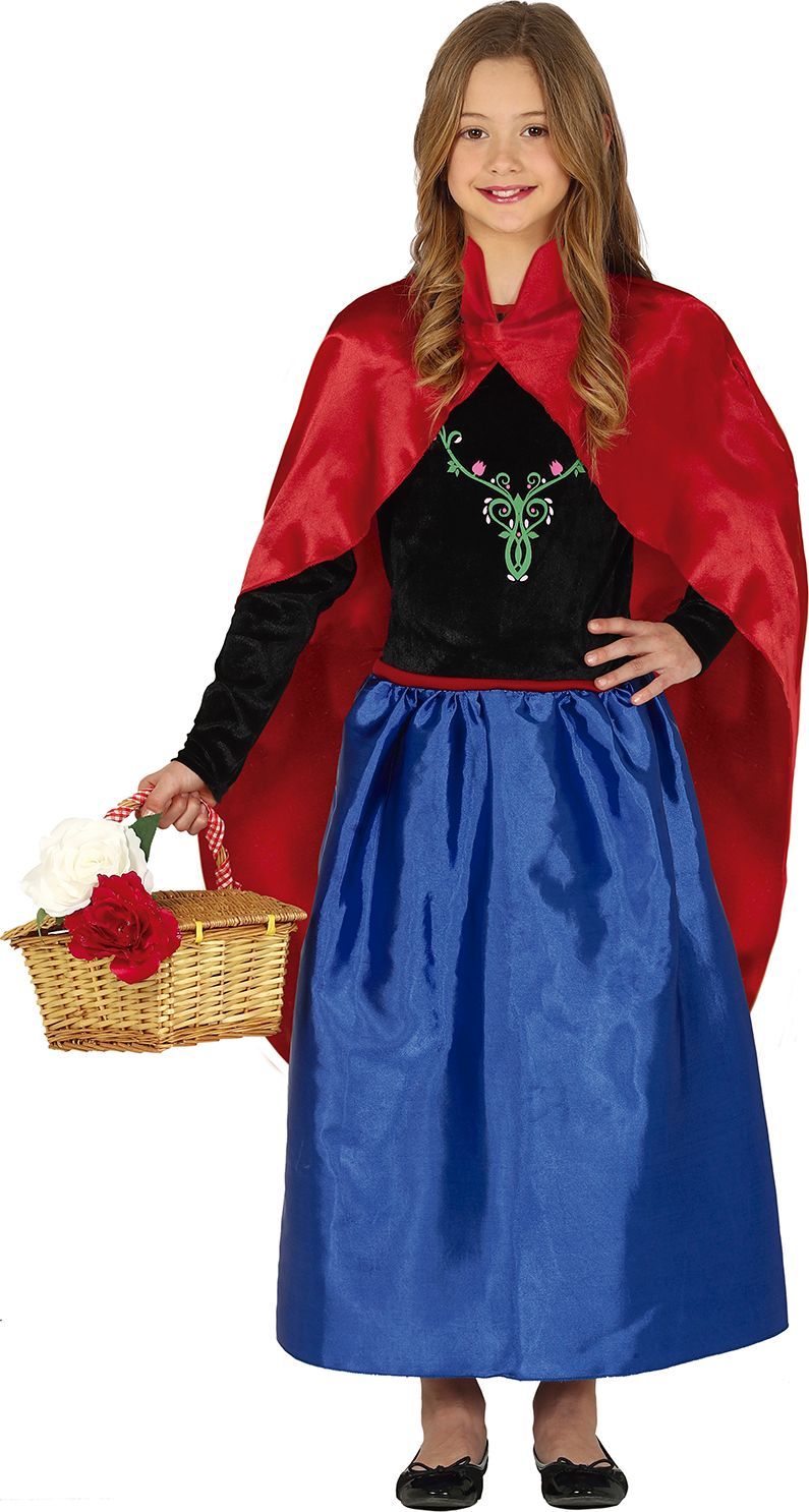 Lange jurk met rode cape | Carnavalskleding.nl