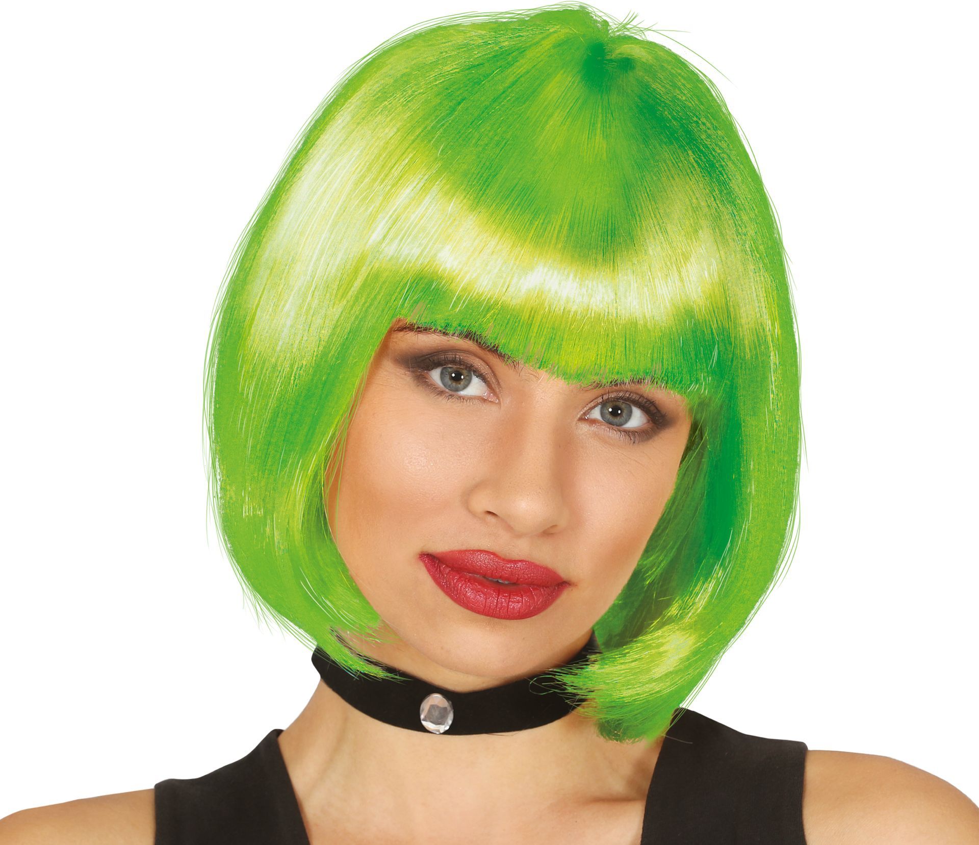 Neon groene boblijn pruik | Carnavalskleding.nl
