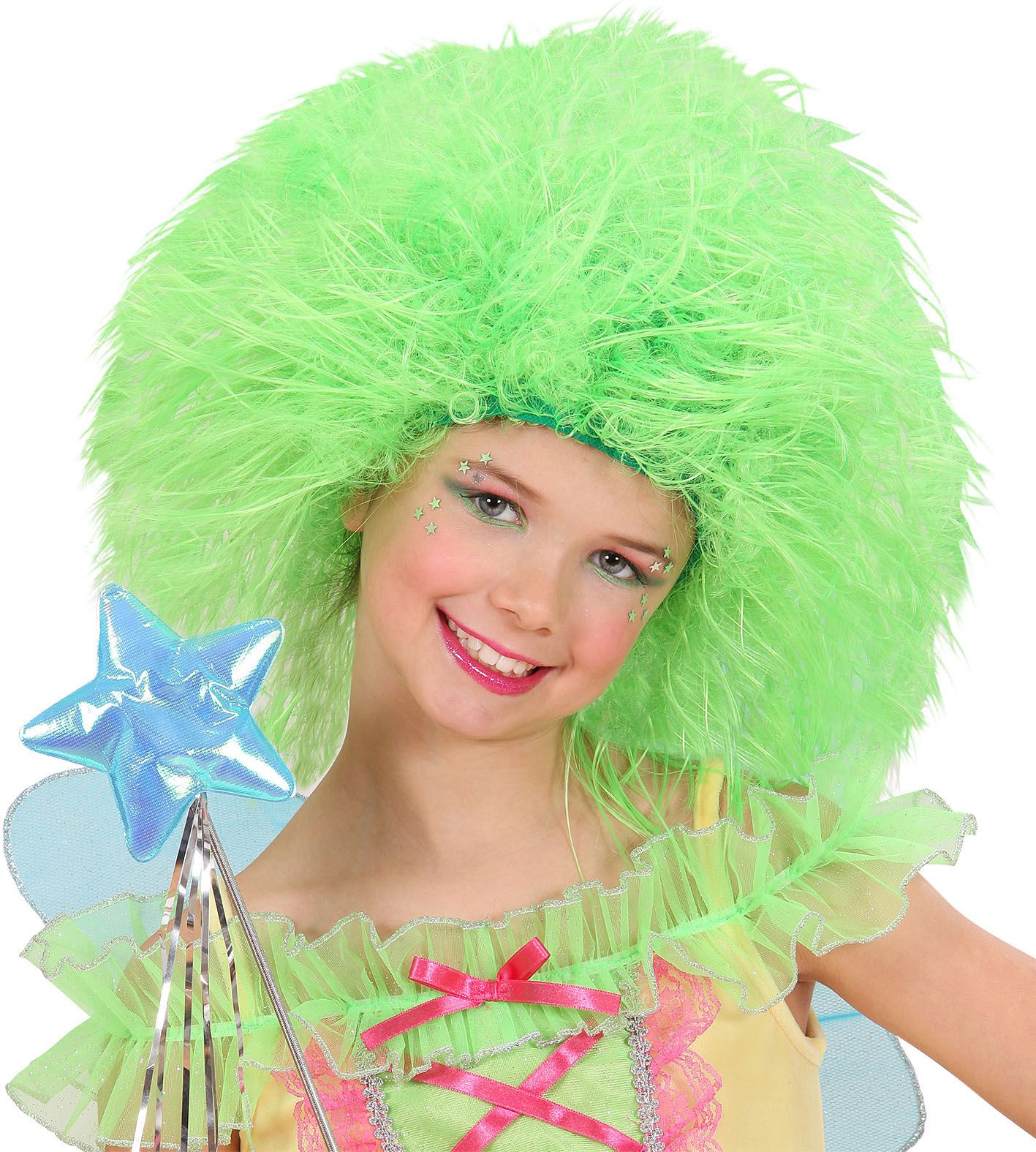 Neon groene fee pruik kind | Carnavalskleding.nl