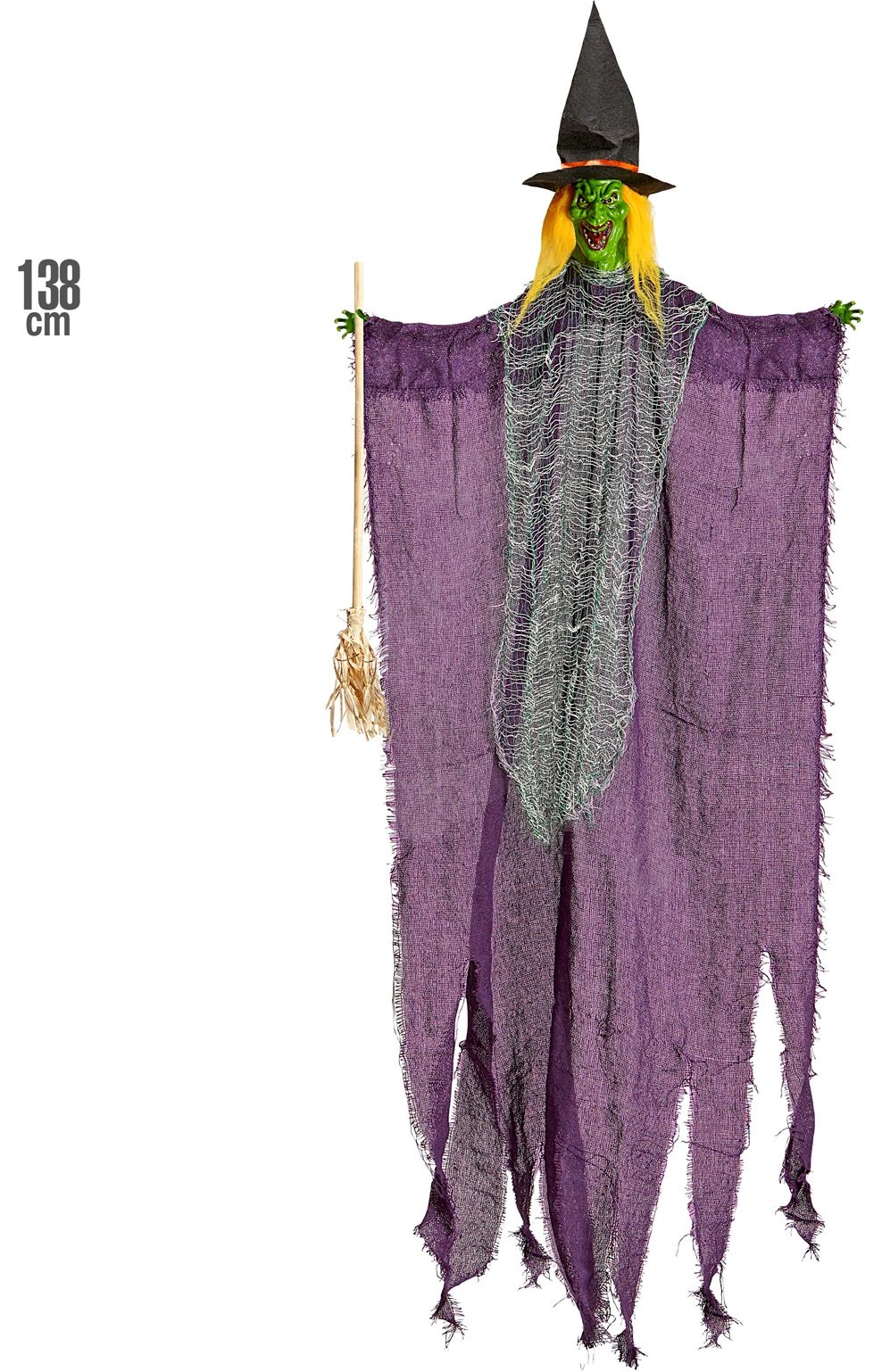 Paarse Heks met Bezem Decoratie Halloween