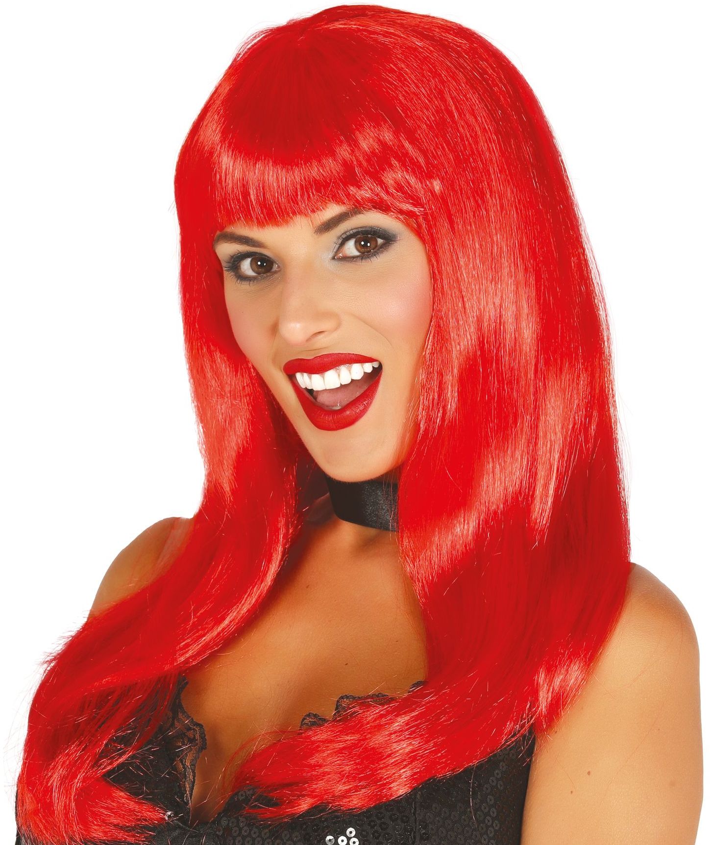 Rode femme fatale pruik | Carnavalskleding.nl