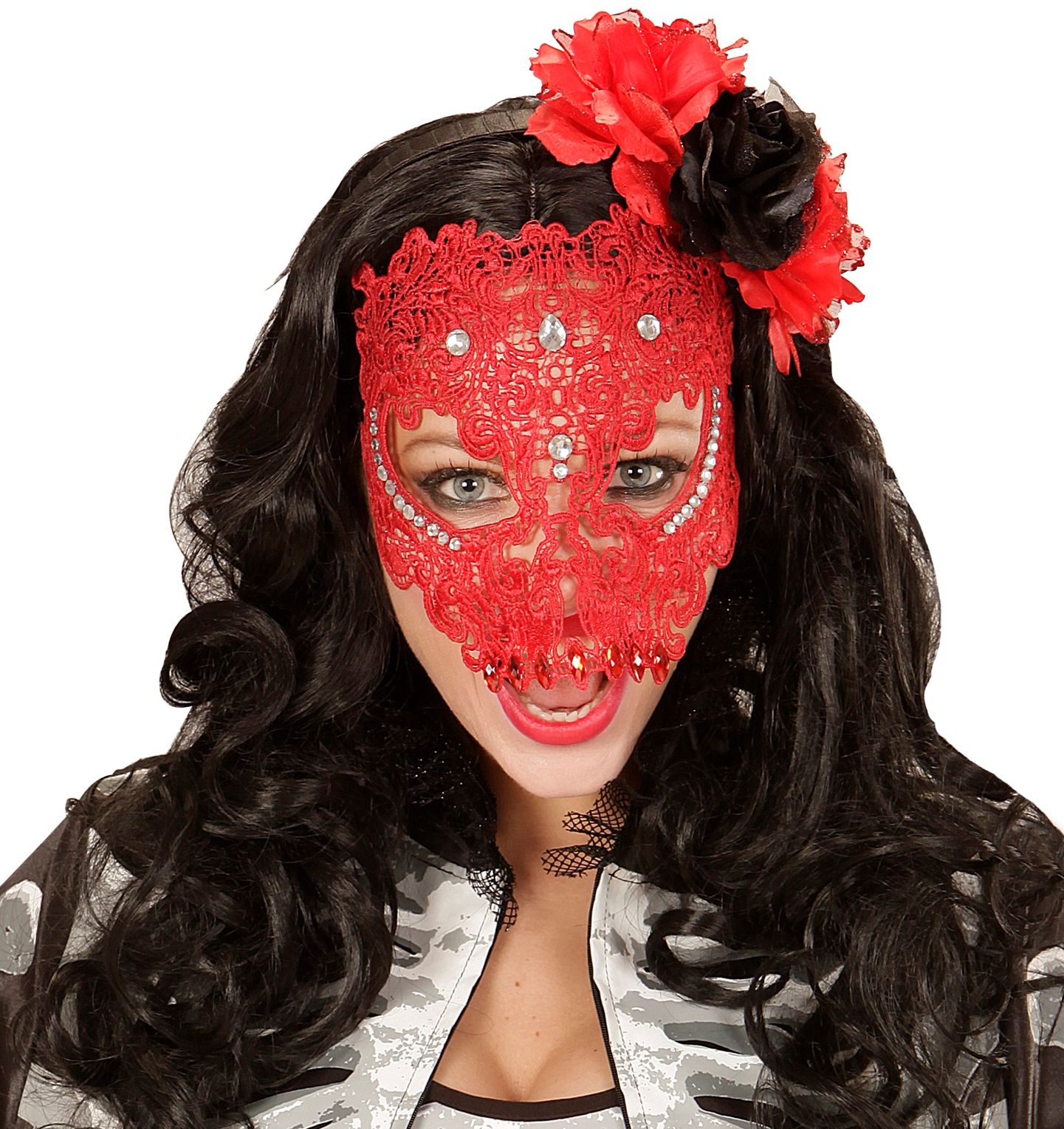 Rood kanten schedel masker | Carnavalskleding.nl