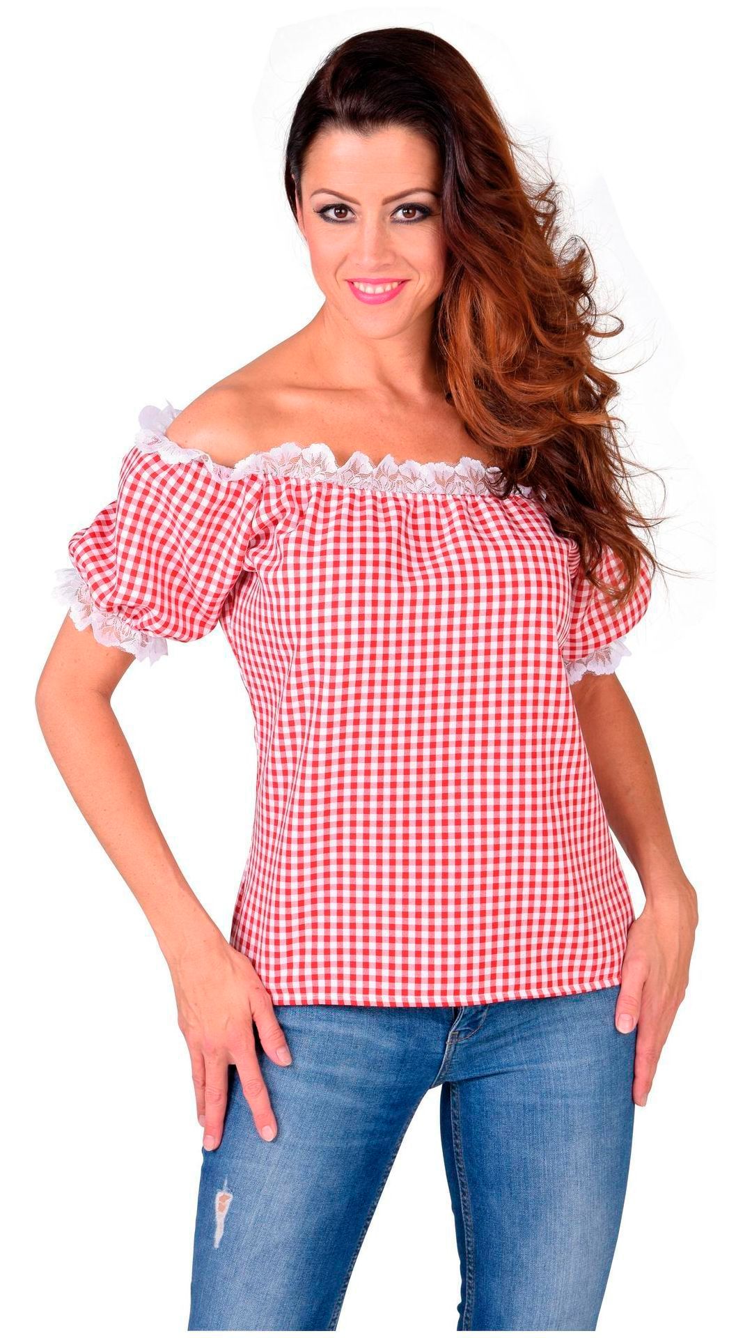 Rood wit geruit blousje oktobervest vrouwen | Carnavalskleding.nl