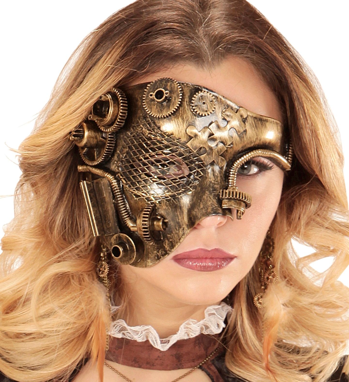 Steampunk half-gezichts masker goud | Carnavalskleding.nl