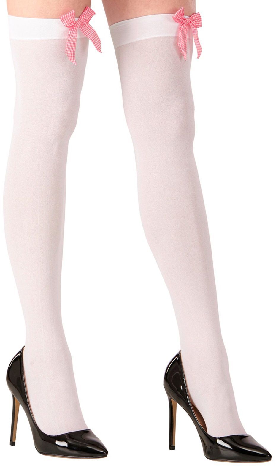Witte kousen met roze strik | Carnavalskleding.nl