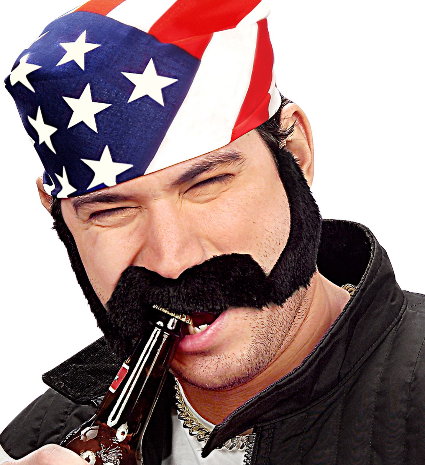 Zwarte bakkebaard met snor | Carnavalskleding.nl