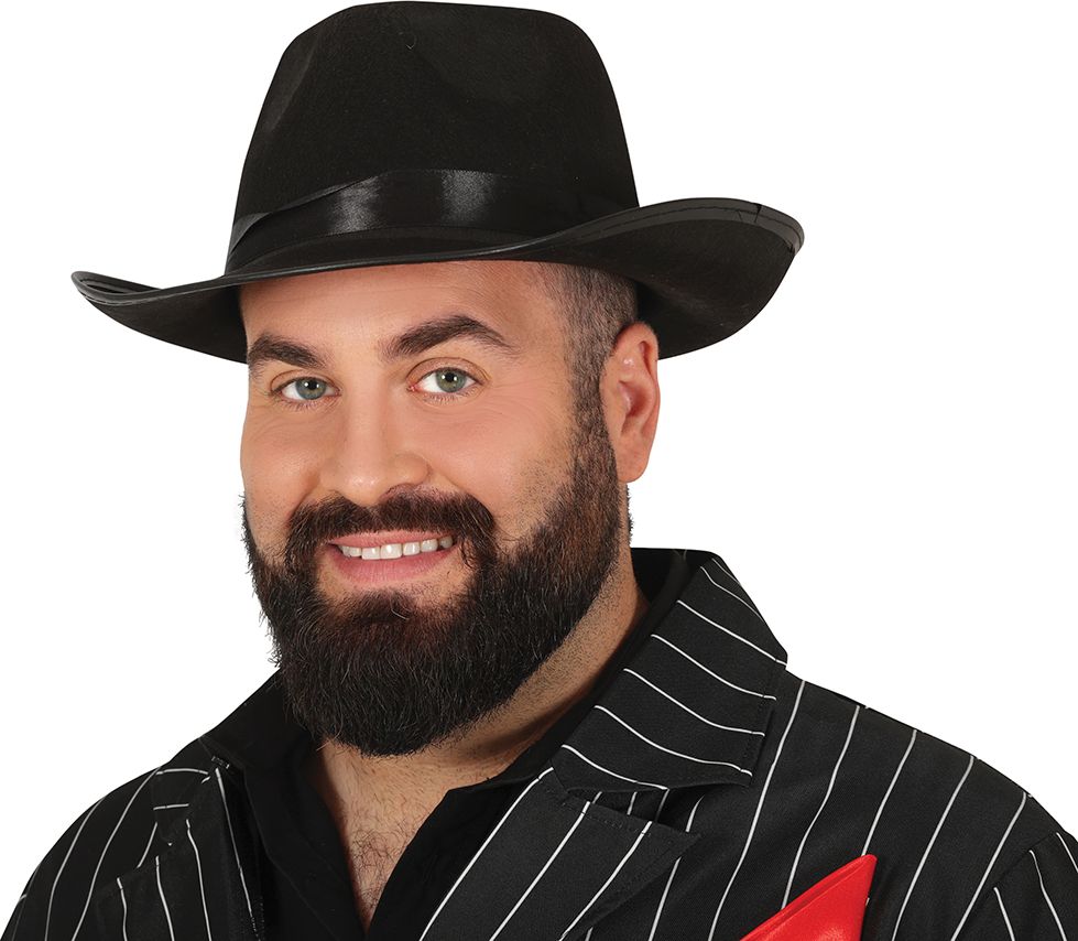 Zwarte gangster fedora met lint | Carnavalskleding.nl