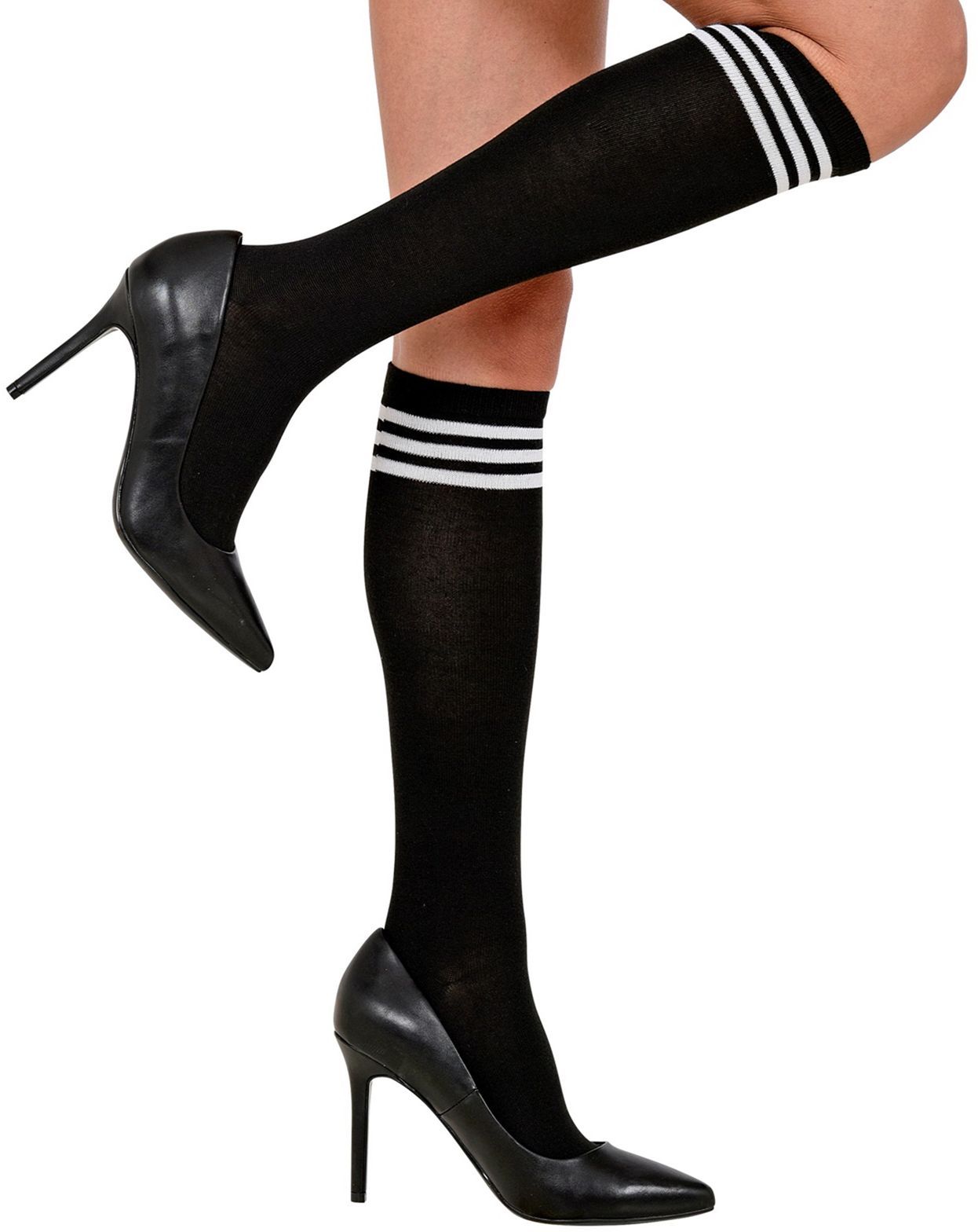 Zwarte sportkousen met witte streep